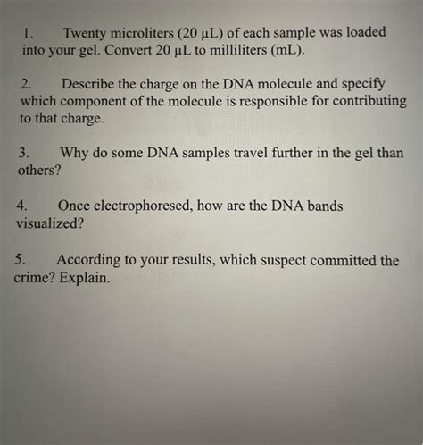 Solved 1 Twenty Microliters 20 UL Of Each Sample Was Chegg Com