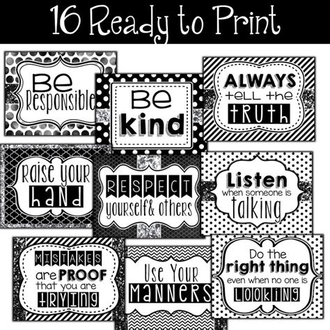 Editable Black And White Classroom Rules Posters Black And White