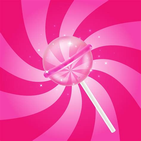 Sweet Cute Pink Lollipop On Stick In Cartoon Style Glossy Red