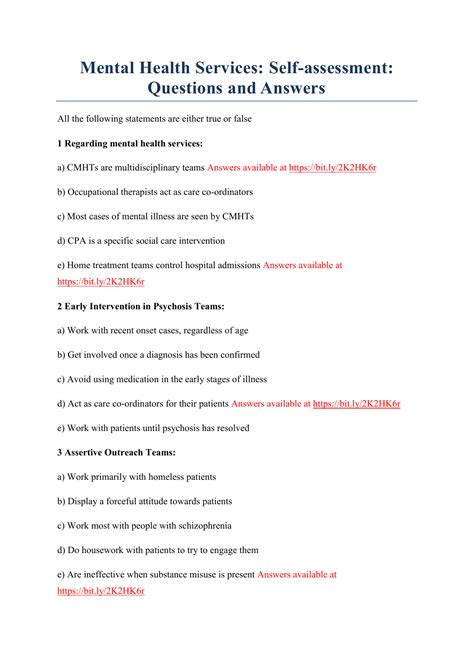 Mental Health Services Self Assessment Questions And Answers