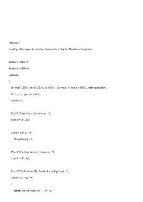 Os Program 5 Program Develop A C Program To Simulate Bankers
