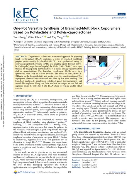 Pdf One Pot Versatile Synthesis Of Branched Multiblock Copolymers Based On Polylactide And