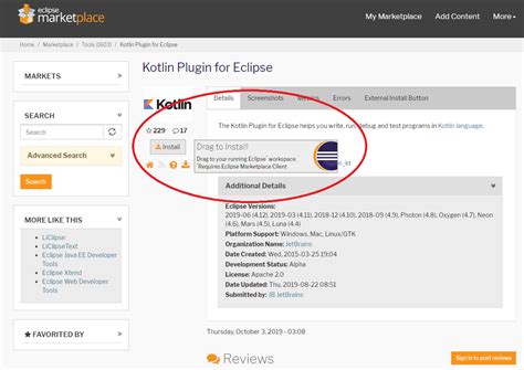 Not Able To Download Kotlin Plugin From Eclipse Marketspace Stack