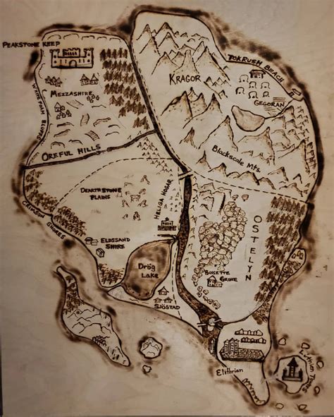 Wood Burned Fantasy Map Etsy