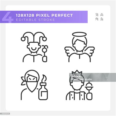 Literature Archetypes Pixel Perfect Linear Icons Set Stock Illustration