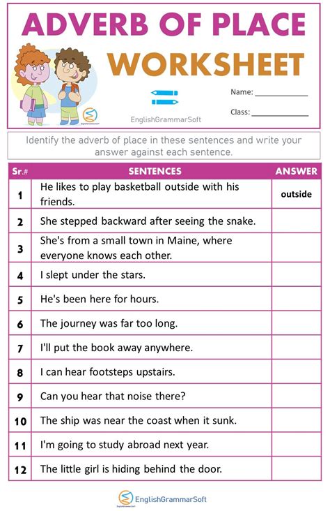 Adverb Of Place Worksheet English Grammar Worksheets