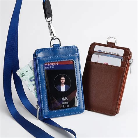 Leather Id Badge Holder With Lanyard Neck Strap Staff Job Number Card