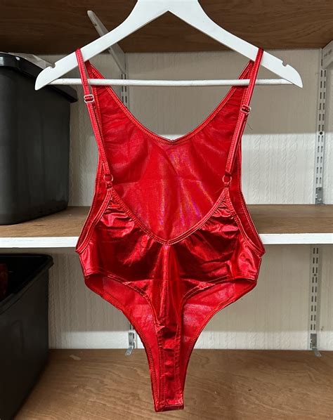 Red Shiny Bodysuit Love Wild Rose