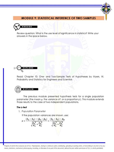 Module 9 Statistical Inference Of Two Samples The Z Test Pdf Statistical Hypothesis
