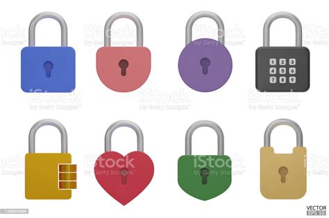 흰색 배경에 격리된 3d 자물쇠 아이콘 세트 최소 잠금 아이콘 3d 벡터 그림입니다 사물함에 대한 스톡 벡터 아트 및 기타