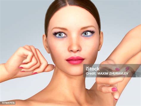 뷰티 여자 얼굴 초상화입니다 완벽 한 신선한 깨끗 한 피부 색상 3d 일러스트와 아름 다운 모델 소녀 3차원 형태에 대한 스톡 사진 및 기타 이미지 Istock