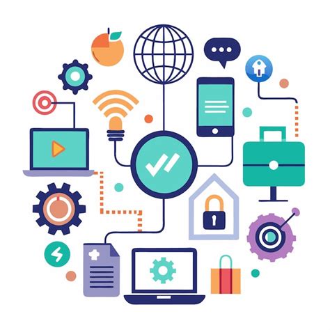 Premium Vector Colorful Flat Icons Interconnected With Lines Representing Business Workflow Or