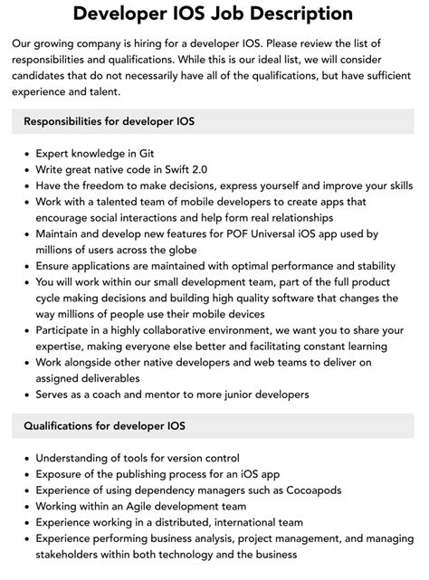 Developer IOS Job Description Velvet Jobs