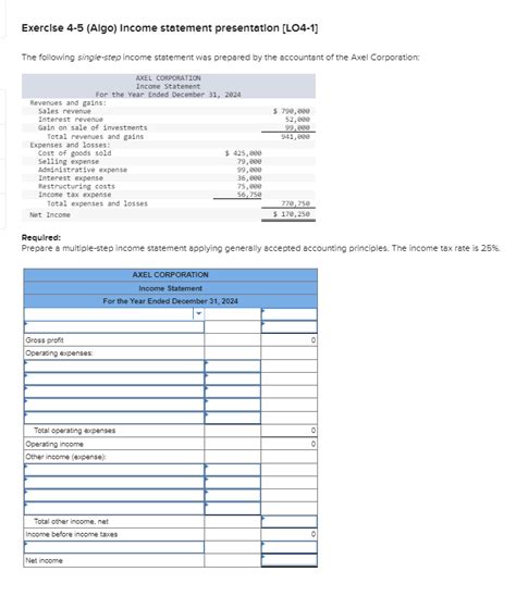 [solved] Exerclse 4 5 Algo Income Statement Presentatio