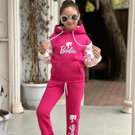 قیمت و خرید دو تیکه هودی شلوار کرکدار ضخیم باربی دخترانه ترک کد 5328