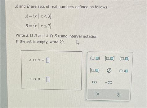 solved a and b ﻿are sets of real numbers defined as