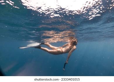 98638 Naked Woman Snorkel Underwater Wonderful Nature Royalty Free