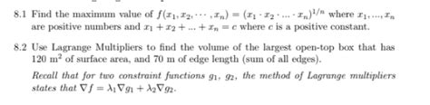 Solved Part 1 Lagrange Multipliers PLEASE DO NOT USE AI TO Chegg Com
