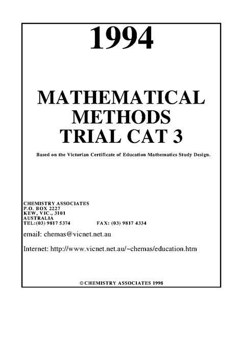 [vce methods] 1994 ca unit 34 exam 2 and solutions 1994 mathematical methods trial cat 3 based