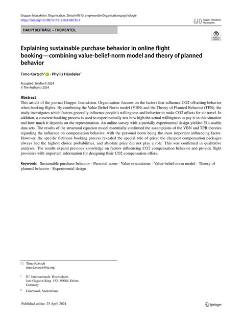 Pdf Explaining Sustainable Purchase Behavior In Online Flight Booking—combining Value Belief