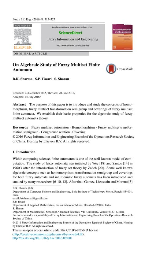 PDF On Algebraic Study Of Fuzzy Multiset Finite Automata