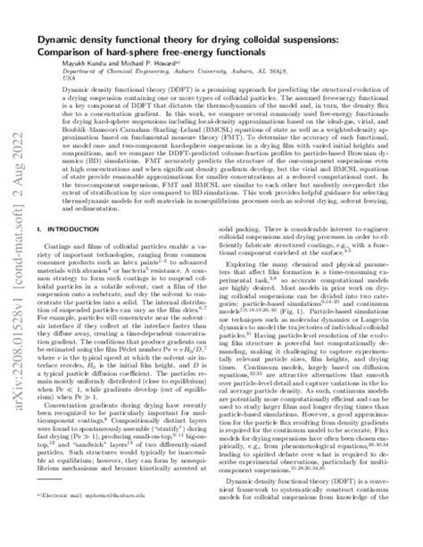 Pdf Dynamic Density Functional Theory For Drying Colloidal Suspensions Comparison Of Hard