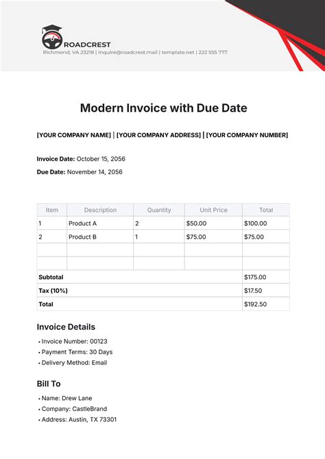 Free Modern Invoice With Due Date Template To Edit Online