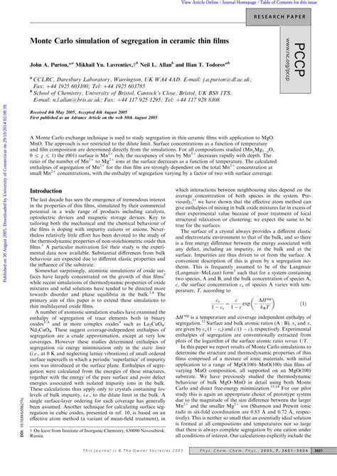 Pdf Monte Carlo Simulation Of Segregation In Ceramic Thin Films