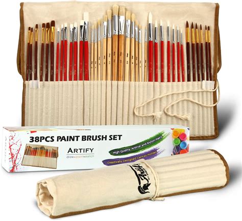 Set Artistique De 38 Pinceaux Artify Pour Peinture Acrylique Peinture À Lhuile Aquarelle