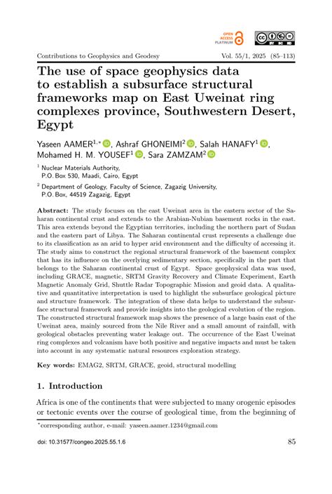 Pdf The Use Of Space Geophysics Data To Establish A Subsurface Structural Frameworks Map On