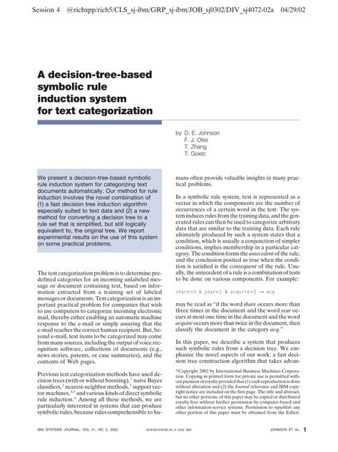 Pdf A Decision Tree Based Symbolic Rule Induction System For Text