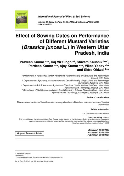 Pdf Effect Of Sowing Dates On Performance Of Different Mustard