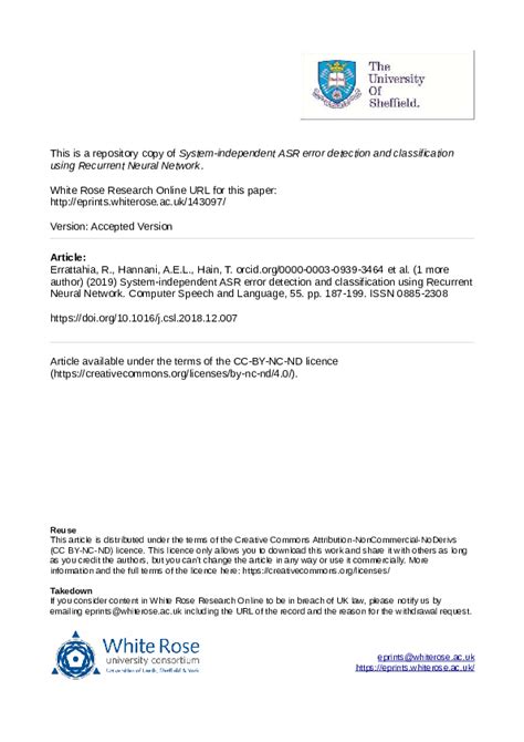 Pdf System Independent Asr Error Detection And Classification Using