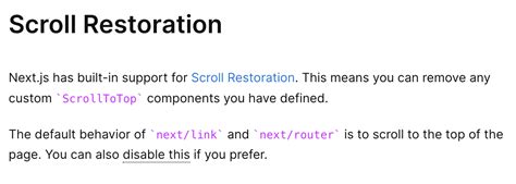 disabling globally scroll to top when page props arrive · vercel next js · discussion 36162
