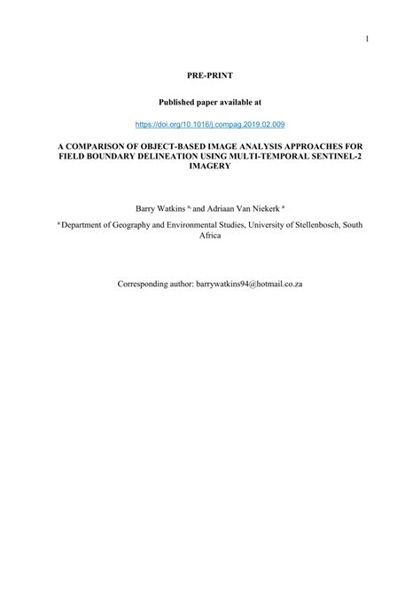 Pdf Pre Print A Comparison Of Object Based Image Analysis Approaches