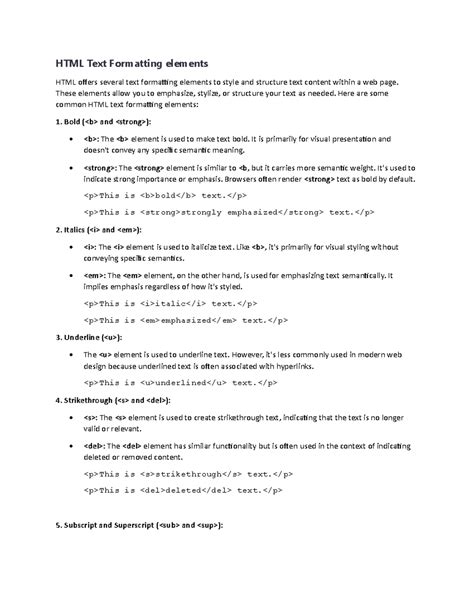 Html Text Formatting And Anchor Elements Html Text Formatting