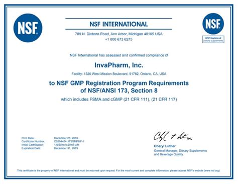 Nsf Assessment Certificate Pdf