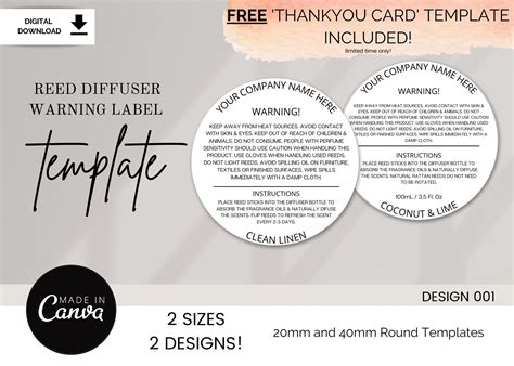 Editable Reed Diffuser Warning Label Candle Warning Label Editable Candle Label Design Candle