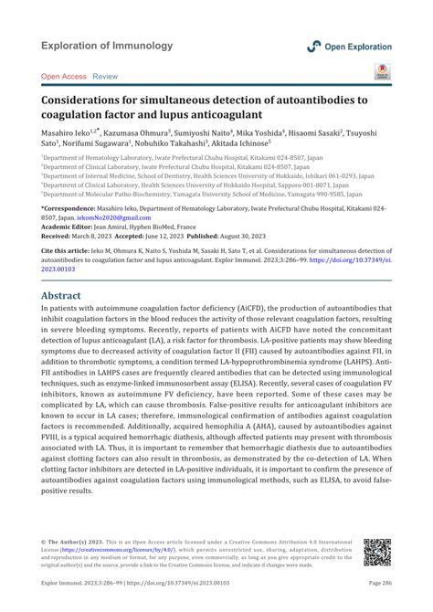 Pdf Considerations For Simultaneous Detection Of Autoantibodies To Coagulation Factor And