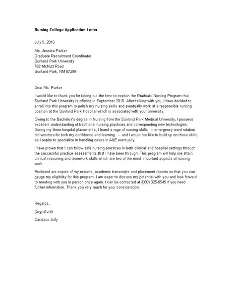 Nursing College Application Letter Templates At Allbusinesstemplates Com Artofit