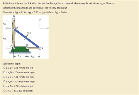 At The Instant Shown The Link Ab Of The Four Bar Linkage Has A Counterclockwise Angular