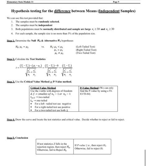 solved elementary stats module 11 page 9 hypothesis testing