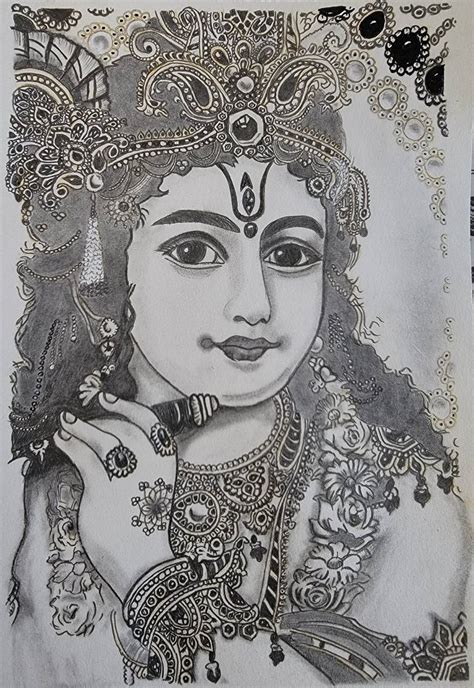 Pencil Drawing Krishna Capturing The Divine With Strokes Of Graphite