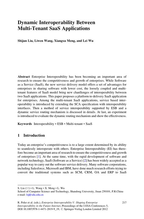 Pdf Dynamic Interoperability Between Multi Tenant Saas Applications