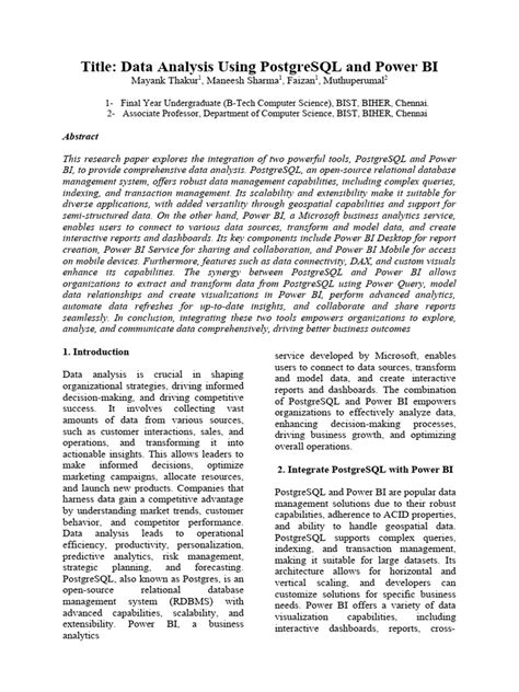 Title Data Analysis Using Postgresql And Power Bi Pdf Postgre Sql Analytics
