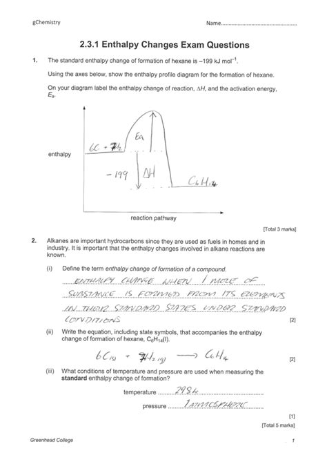 enthalpy answers
