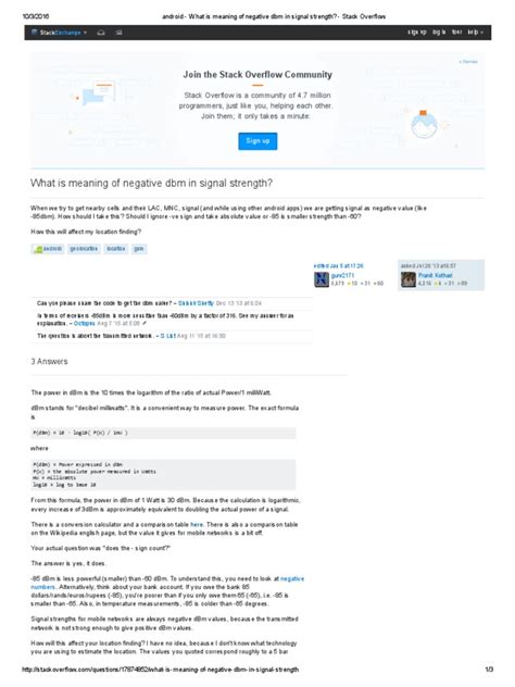android what is meaning of negative dbm in signal strength stack