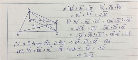 cho tam giác ABC gọi G,H,O lần lượt là trọng tâm, trực tâm, tâm đường ...