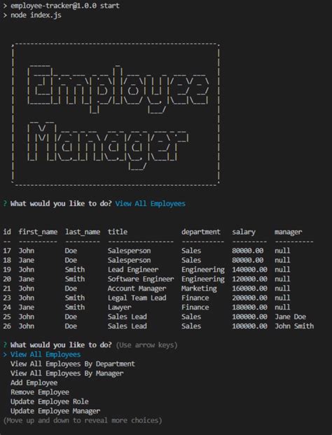 GitHub Colearrington98 Employee Tracker