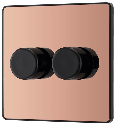 Bg Evolve Polished Copper Trailing Edge Led 200w Double Dimmer Switch